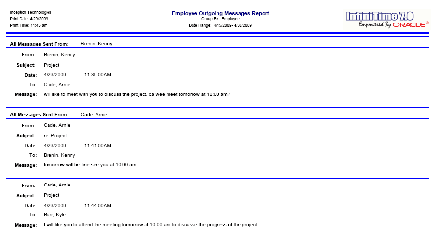 Employee Outgoing Messages