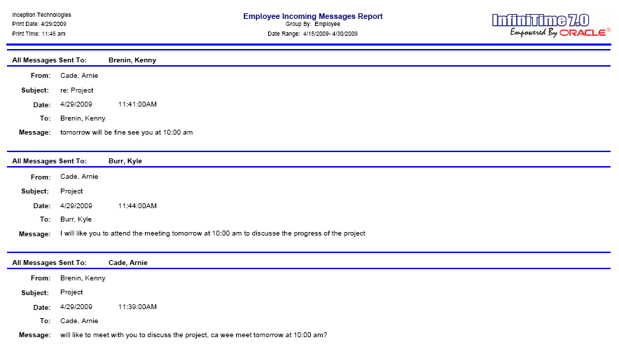 Employee Incoming Messages
